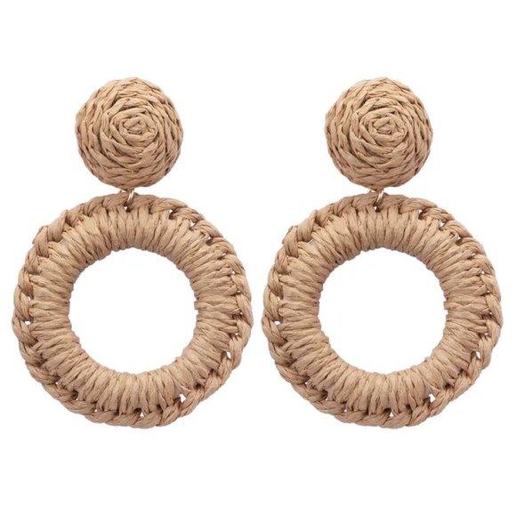 chichigems | Jewelry | Bohemian Natural Tan Woven Braided Raffia Tropical Dangle Round Circle ...